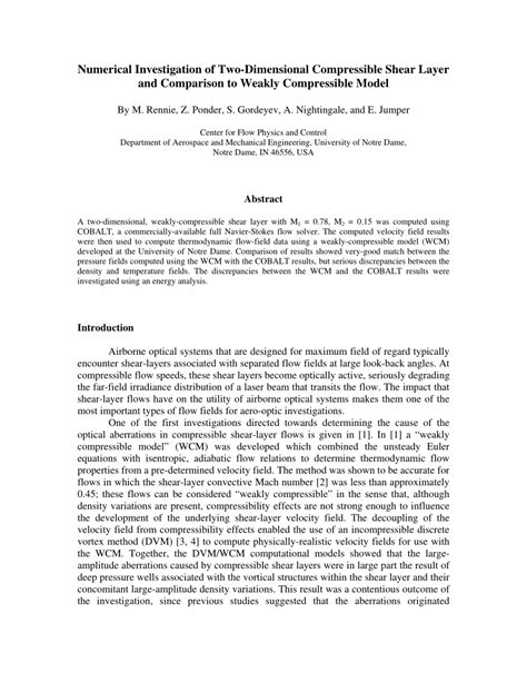 PDF Numerical Investigation Of Two Dimensional Compressible Shear Layer And Comparison To
