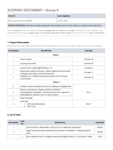 Scoping Document Group 4 Digital Project Management Pdf Usability Computing