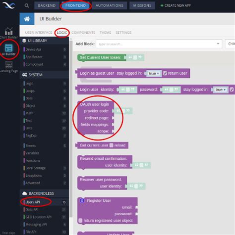 OAuth Codeless Blocks General Backendless Support