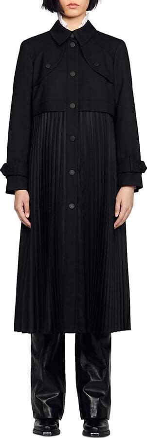 Female Sandro Samy Pleated Trench Coat Shopstyle