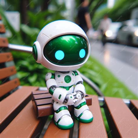 Chibi Humanoid Robot Sitting On A Park Bench Premium Ai Generated Image