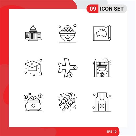 Pack Of 9 Creative Outlines Of Travel Location Food Country Australia Editable Vector Design