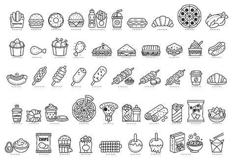 Premium Vector Fast Food Icon Set In A Linear Style Vector Illustration