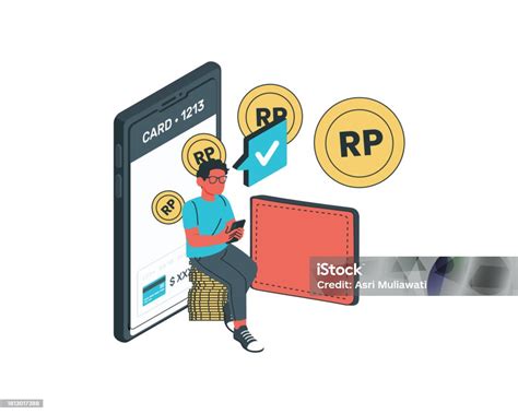 온라인 쇼핑 개념 스마트 폰과 지갑을 가진 남자의 등각 투영 벡터 그림입니다 3차원 형태에 대한 스톡 벡터 아트 및 기타 이미지