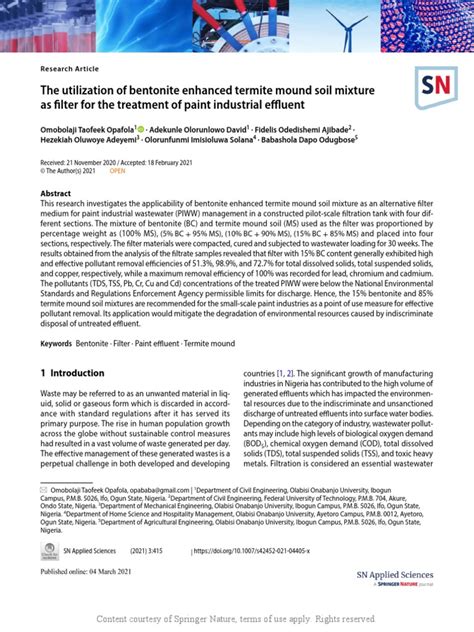 The Utilization Of Bentonite Enhanced Termite Mound Soil Mixture Pdf