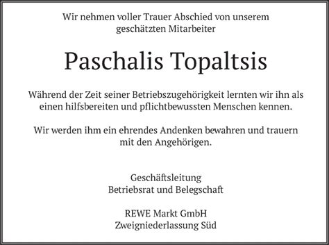 Traueranzeigen Von Paschalis Topaltsis Trauer Merkur De