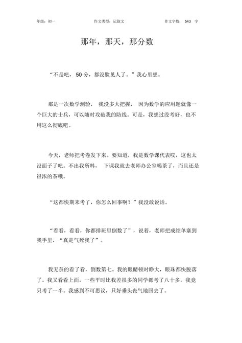 那年那天那分数作文【初中初一500字】