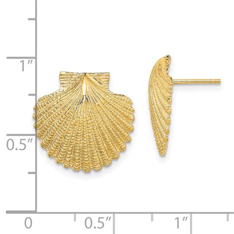 14k 2 D Textured Scallop Shell Post Earrings Diamonds By Monet