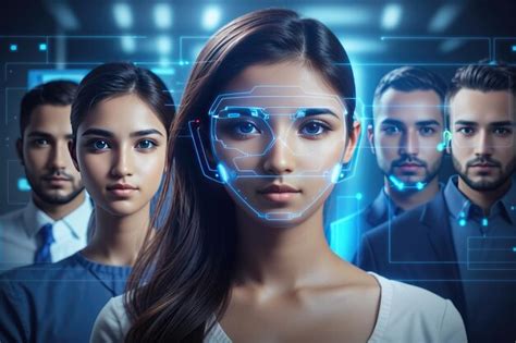 Premium Photo Facial Recognition Technology Scan And Detect People Face For Identification