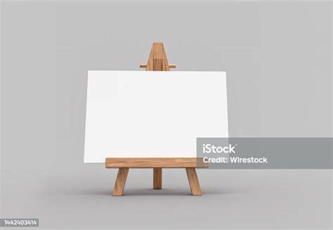회색 배경에 격리된 빈 캔버스가 있는 나무 이젤의 3d 렌더링 0명에 대한 스톡 사진 및 기타 이미지 0명 3차원 형태