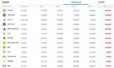 암호화폐 폭락 속전년동기比 상승한 코인 13종 딜사이트