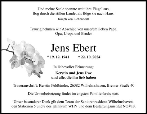 Traueranzeigen Von Jens Ebert Nordwest Trauer De