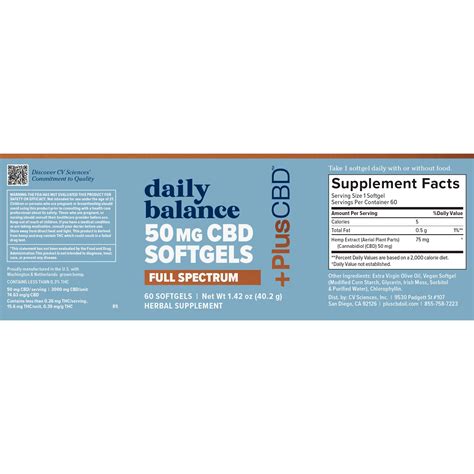Pluscbd Daily Balance 50mg Cbd Softgels Full Spectrum 60ct 3000mg