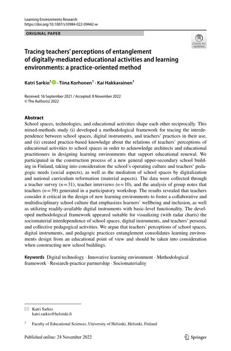 Pdf Tracing Teachers Perceptions Of Entanglement Of Digitally