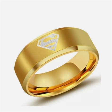 18k Gold Filled Superman Mens Wedding Band Ring Sz 8 Rings For Men