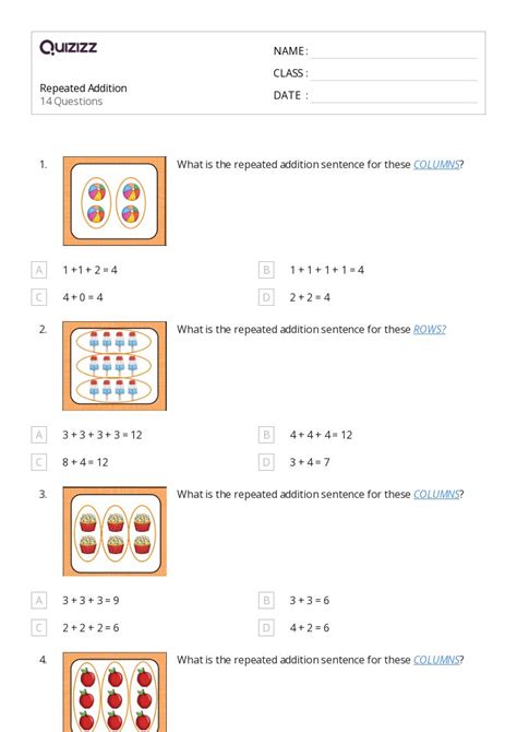 50 Repeated Addition Worksheets For 1st Grade On Quizizz Free And Printable