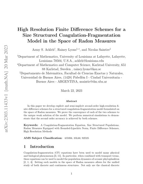 Pdf High Resolution Finite Difference Schemes For A Size Structured