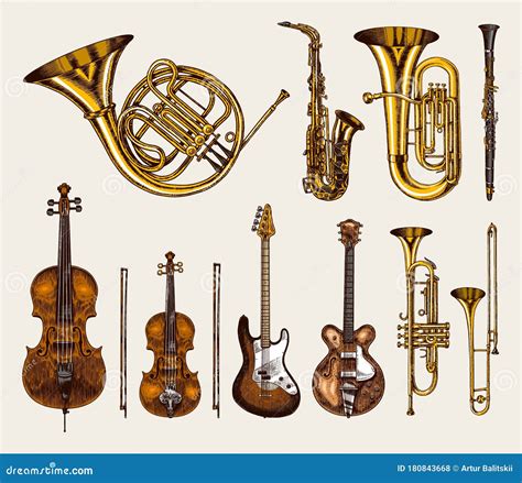 Jazz Classical Wind Instruments Set Musical Trombone Trumpet Flute Bass Guitar Semi Acoustic
