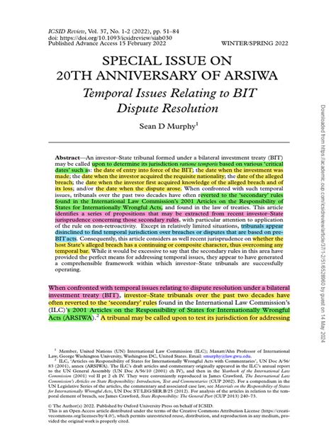 Temporal Issues Relating To Bit Pdf Treaty International Law