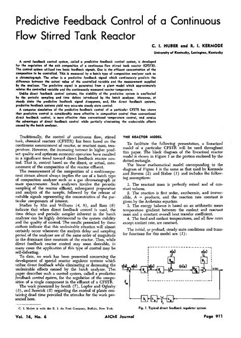 Pdf Predictive Feedback Control Of A Continuous Flow Stirred Tank Reactor Dokumen Tips
