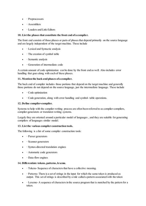 Compiler Design Important Questions DOCX Programming Languages Computing