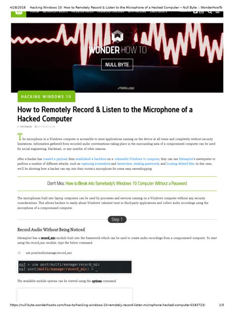 hacking windows 10 remotely record listen to the microphone pdf