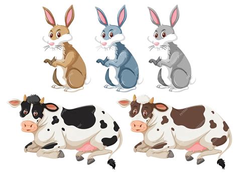 Premium Vector Set Of Rabbit And Cow Cartoon Character