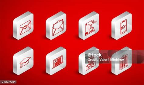 치과 카드 메일 및 이메일 커피 머신 컵 모바일의 졸업 모자 내부 헤드 기어 봉투 발렌타인 하트 노트북 이력서 및 아이콘이 있는 클립보드를 설정합니다 벡터 3차원 형태에