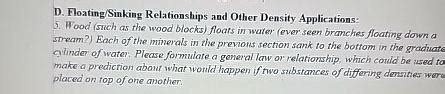 Solved D Floating Sinking Relationships And Other Density Chegg Com