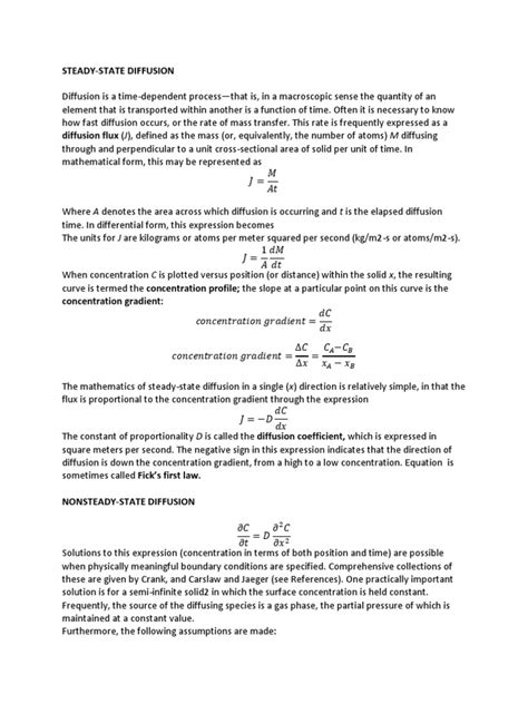 Steady State Diffusion Pdf Diffusion Concentration