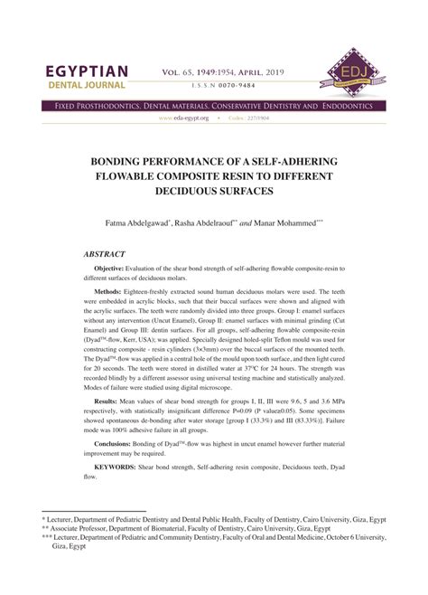 Pdf Bonding Performance Of A Self Adhering Flowable Composite Resin To Different Deciduous