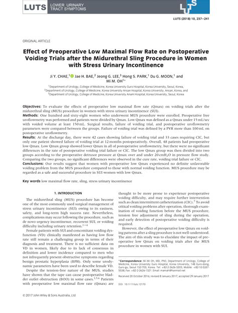 Pdf Effect Of Preoperative Low Maximal Flow Rate On Postoperative Voiding Trials After The