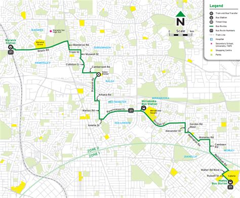 Transperth Bus Route 371 Morley Bus Stn To Warwick Stn Timetables