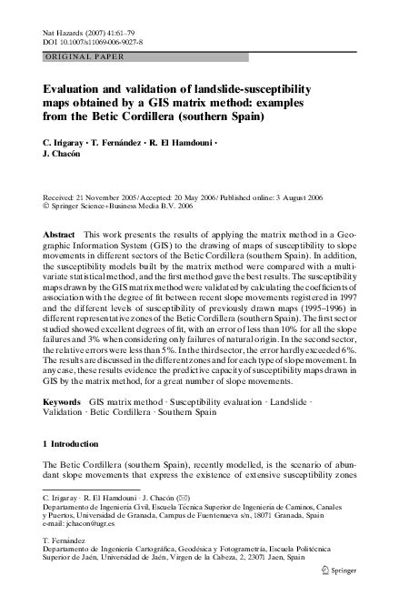 Pdf Evaluation And Validation Of Landslide Susceptibility Maps
