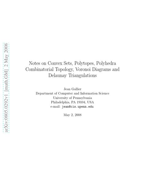 Convex Sets Polytopes Polyhedra Topology Voronoi Diagrams Pdf Convex Set Projective