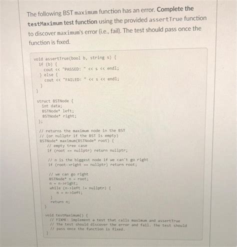 Solved The Following Bst Maximum Function Has An Error