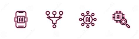 Set Line Artificial Intelligence Ai Neural Network Funnel Filter And