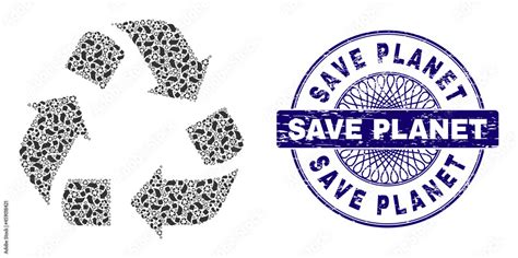 recursion collage recycle and save planet round unclean stamp seal