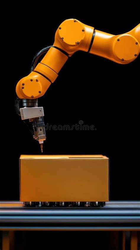 An Advanced Robotic Arm Efficiently Handling A Box In A Modern Factory Setting Showcasing