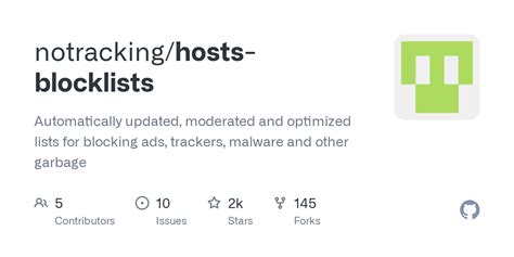 Home Notracking Hosts Blocklists Wiki GitHub