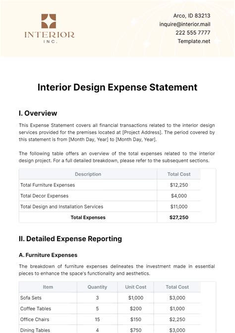 Free Interior Design Expense Statement Template To Edit Online