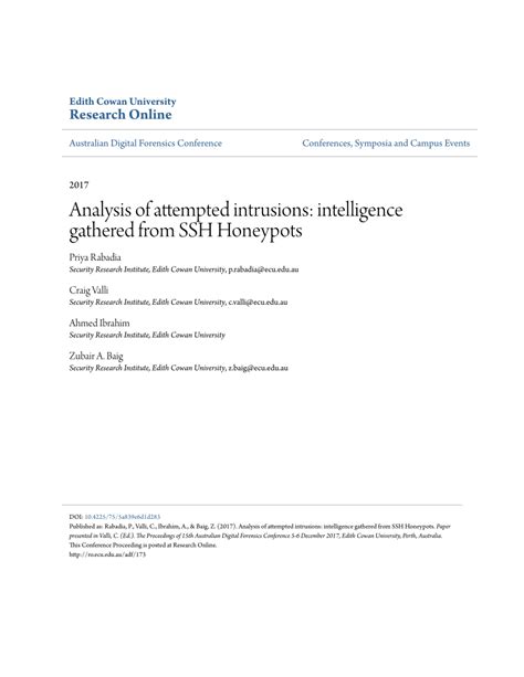 Pdf Analysis Of Attempted Intrusions Intelligence Gathered From Ssh Honeypots