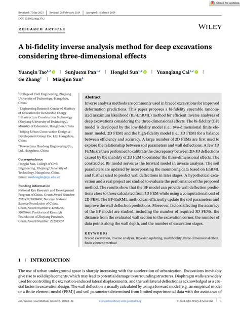 Pdf A Bi‐fidelity Inverse Analysis Method For Deep Excavations Considering Three‐dimensional