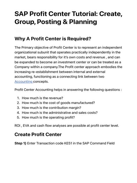 Sap Finance Sap Profit Center Tutorial 1674309483 Pdf Profit Economics Debit Card