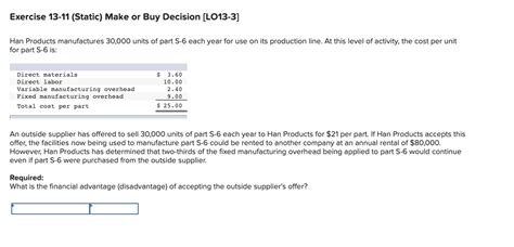 Solved Exercise 13 11 Static Make Or Buy Decision Lo13 3
