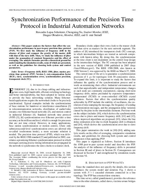 Pdf Synchronization Performance Of The Precision Time Protocol