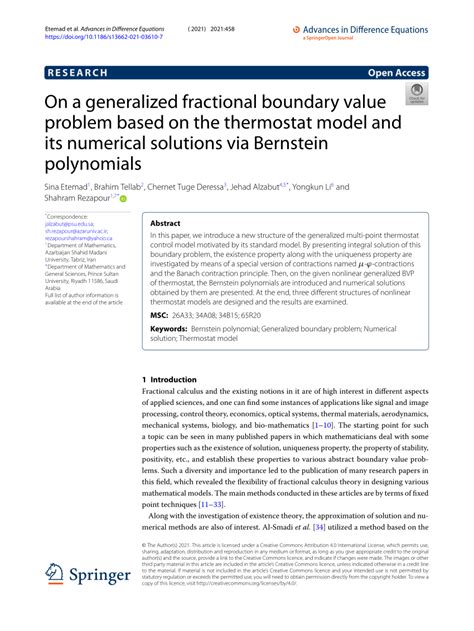 Pdf On A Generalized Fractional Boundary Value Problem Based On The Thermostat Model And Its