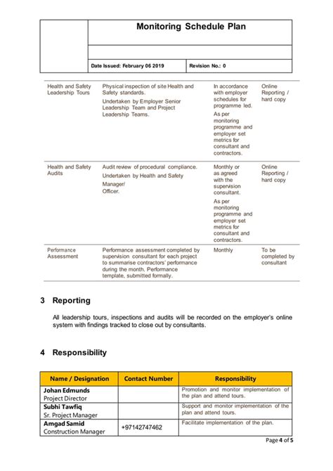 Hse Monitoring Schedule Plan Docx Civil Engineering Industry