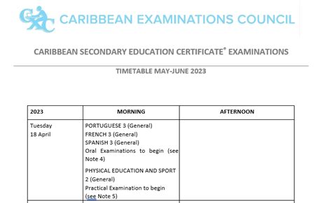 Csec Timetable May June 2025 Free Printable By