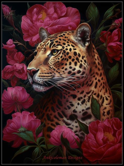 Jaguar Among Red Flowers Maddycharts Shop